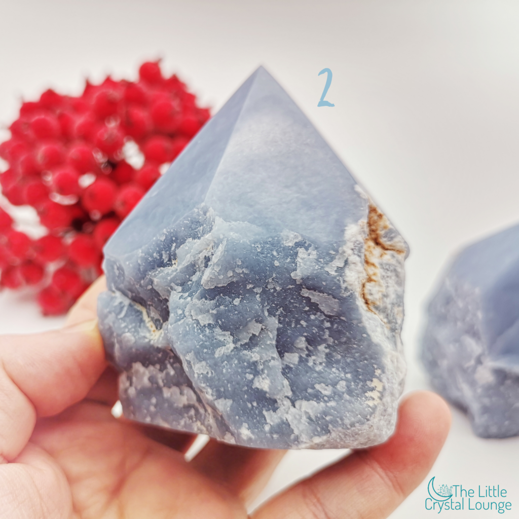 Angelite Cut Base Polished Point - The Little Crystal Lounge
